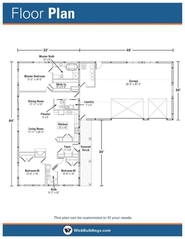 Wick Buildings Barndominium Floor Plans: The Marathon | BuildMyBarndo.com