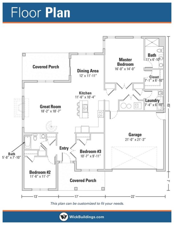 Wick Buildings Barndominium Floor Plans: The Calumet | BuildMyBarndo.com